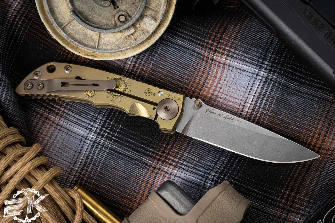 Spartan Blades Harsey Folder "Plague" Custom Engraved Bronze Titanium 3 ...