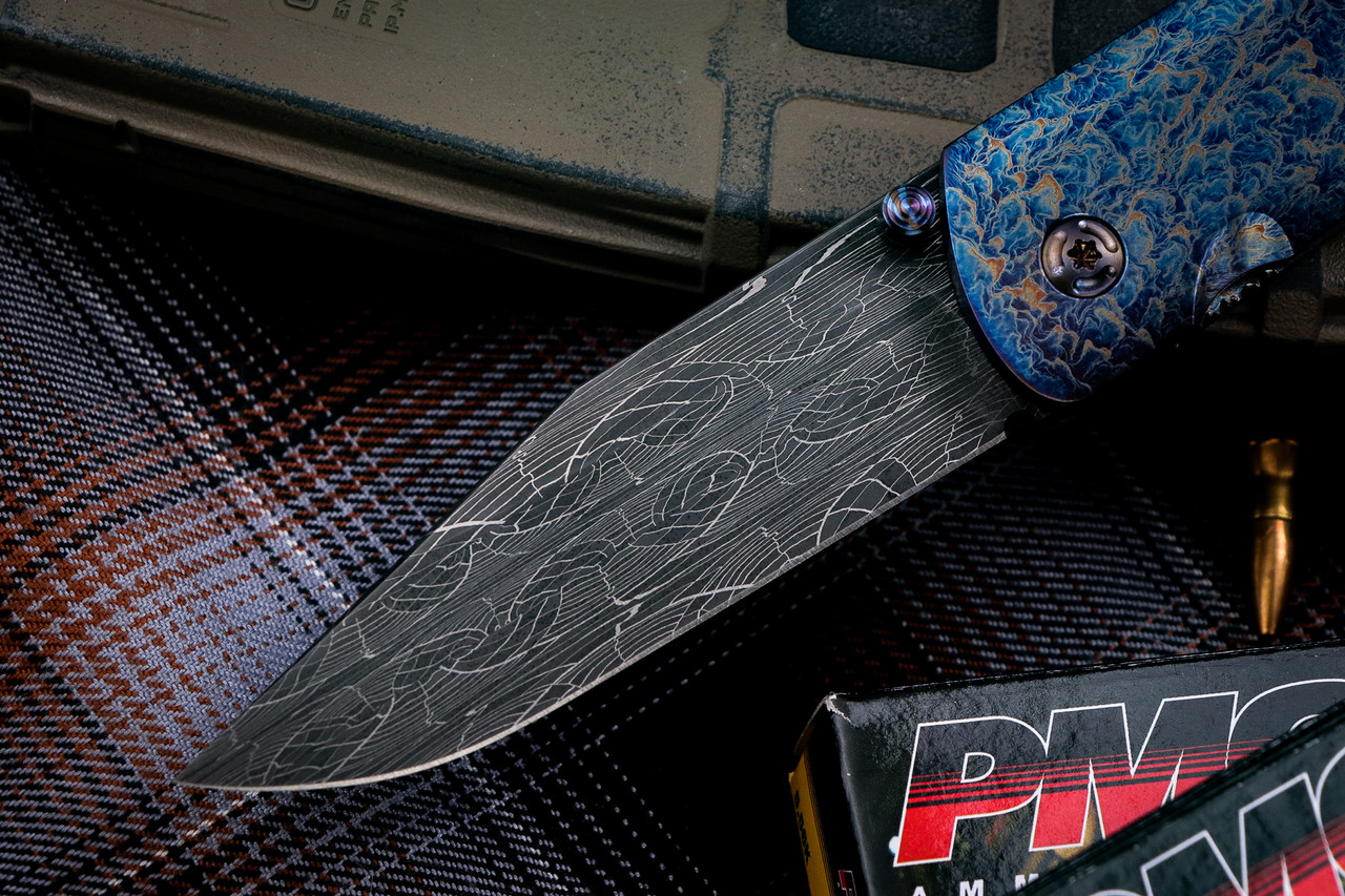 Maverick Customs "Jack" Tesla Finish Titanium 3.25" Mosaic Damascus