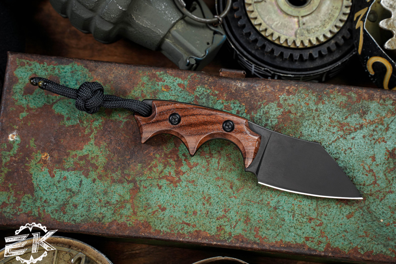 Bastinelli BB Drago Cutter Custom Wood Fixed Blade Neck Knife 2" Black PVD