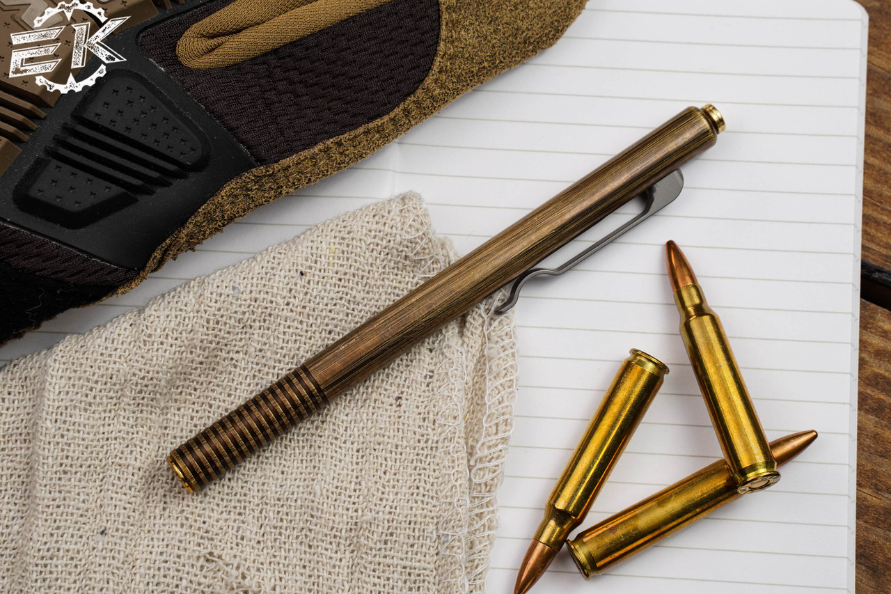 D Rocket Designs Kaze Clip Action Pen Antique Copper 5.3" Titanium Clip