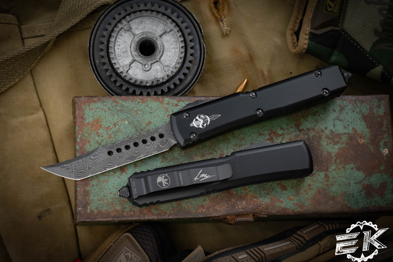 Microtech Ultratech Hellhound Otf Automatic Knife Black 34 Damascus
