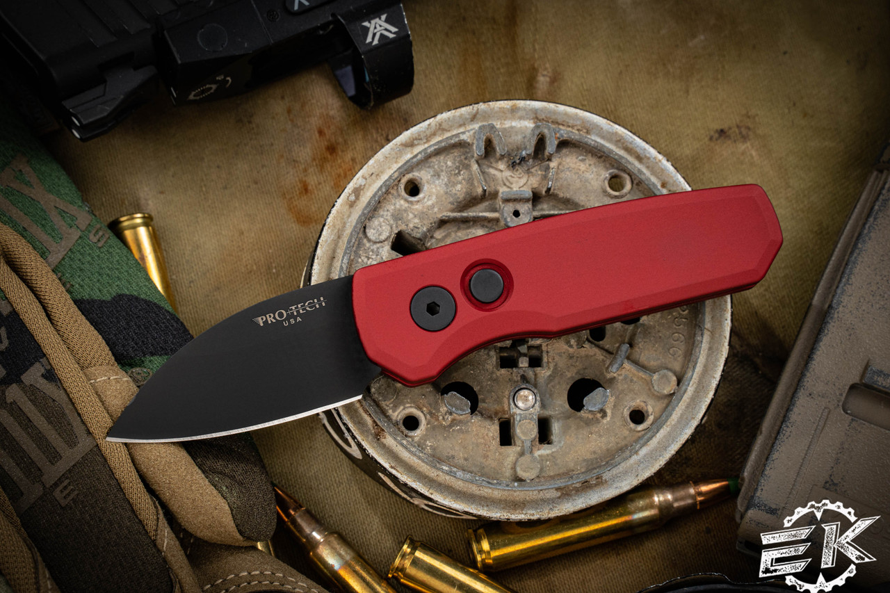 Protech Runt 5 Automatic Knife Red 19 Magnacut Black Dlc Wharncliffe