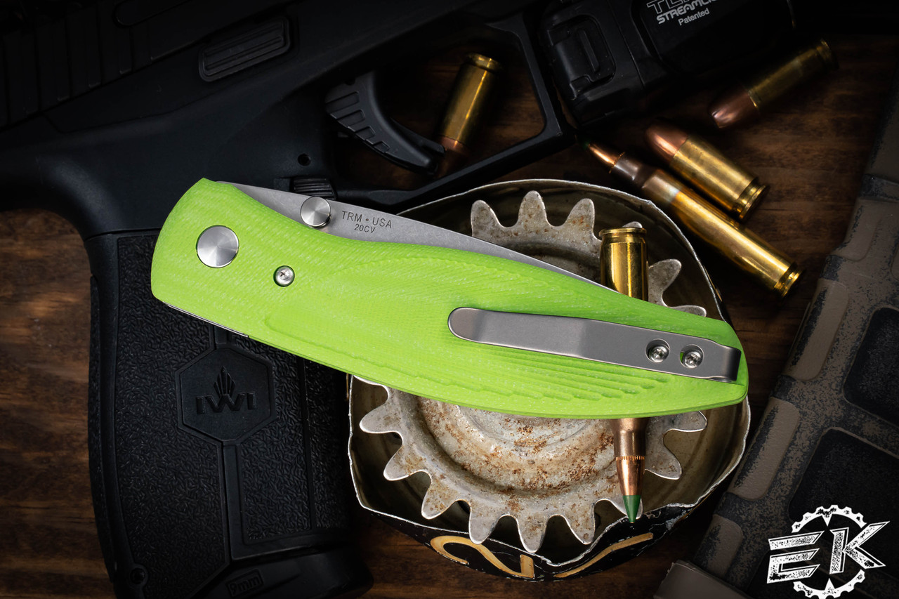 Three Rivers Manufacturing ATOM Folding Knife Lime G10 3.5" Drop Point ...