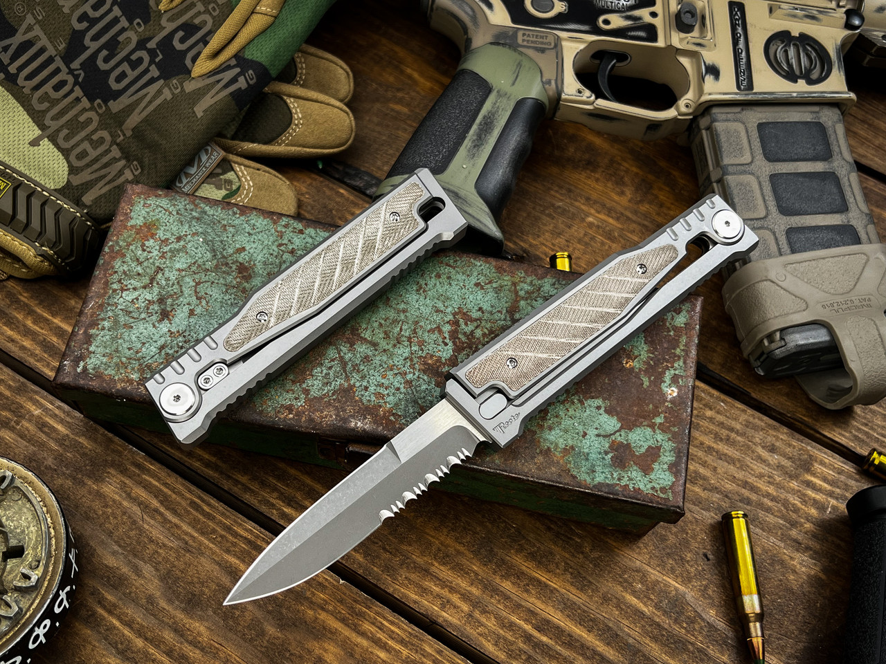 Reate EXO Gravity Knife Titanium/Green Micarta 3.75" Double Edge Serrated