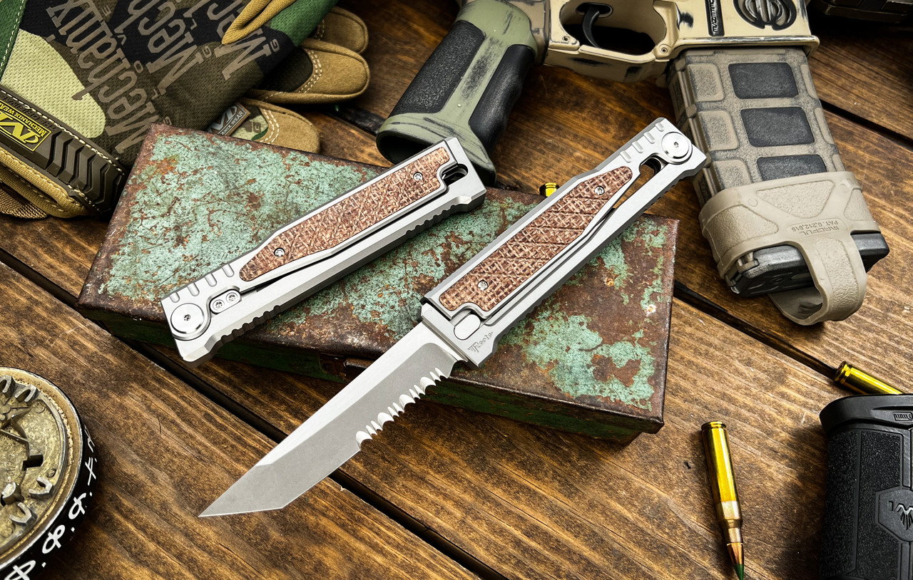 Reate Exo Gravity Knife Titaniumburlap Brown Micarta 375 Tanto Serrated