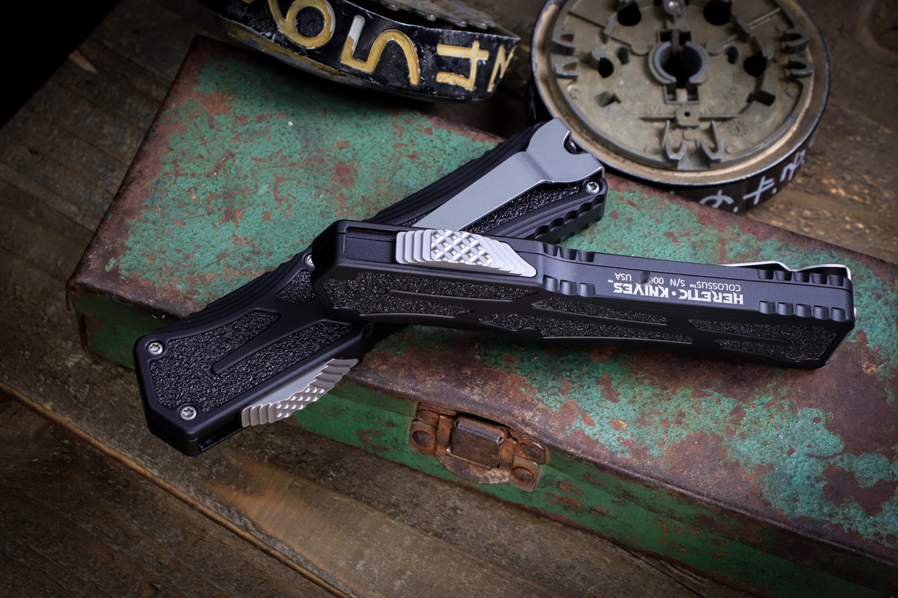 Heretic Knives Colossus Otf Black Aluminum 35 Drop Point Stonewash