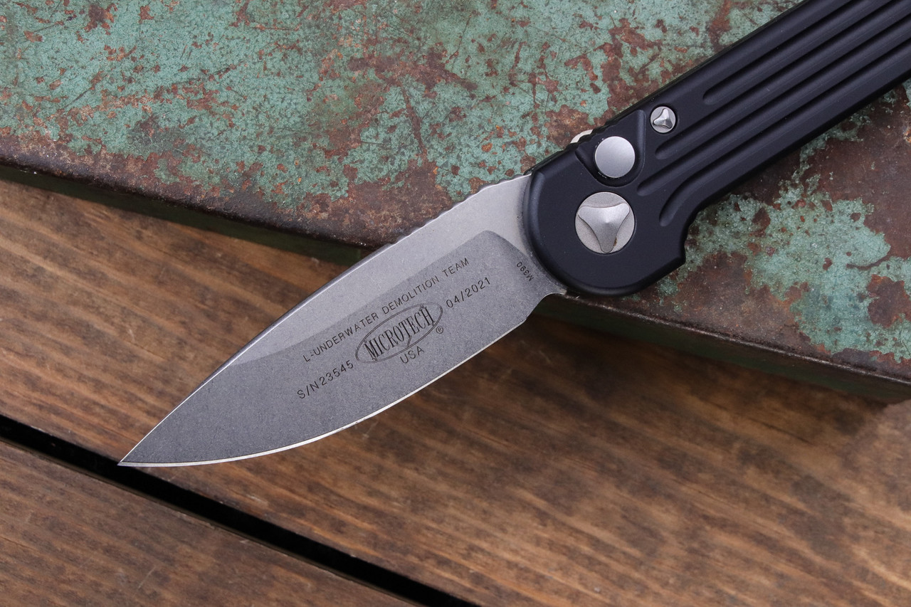 Microtech LUDT Automatic Folding Knife Black 3.4" Drop Point Stonewash ...