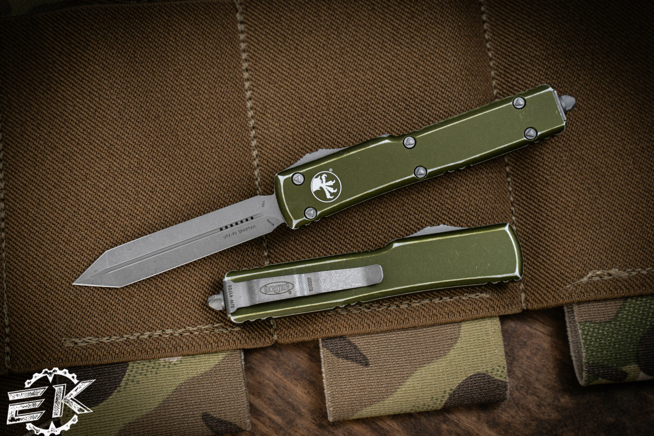 Microtech UTX-70 OTF Automatic Knife Distressed OD Green 2.4" Spartan ...