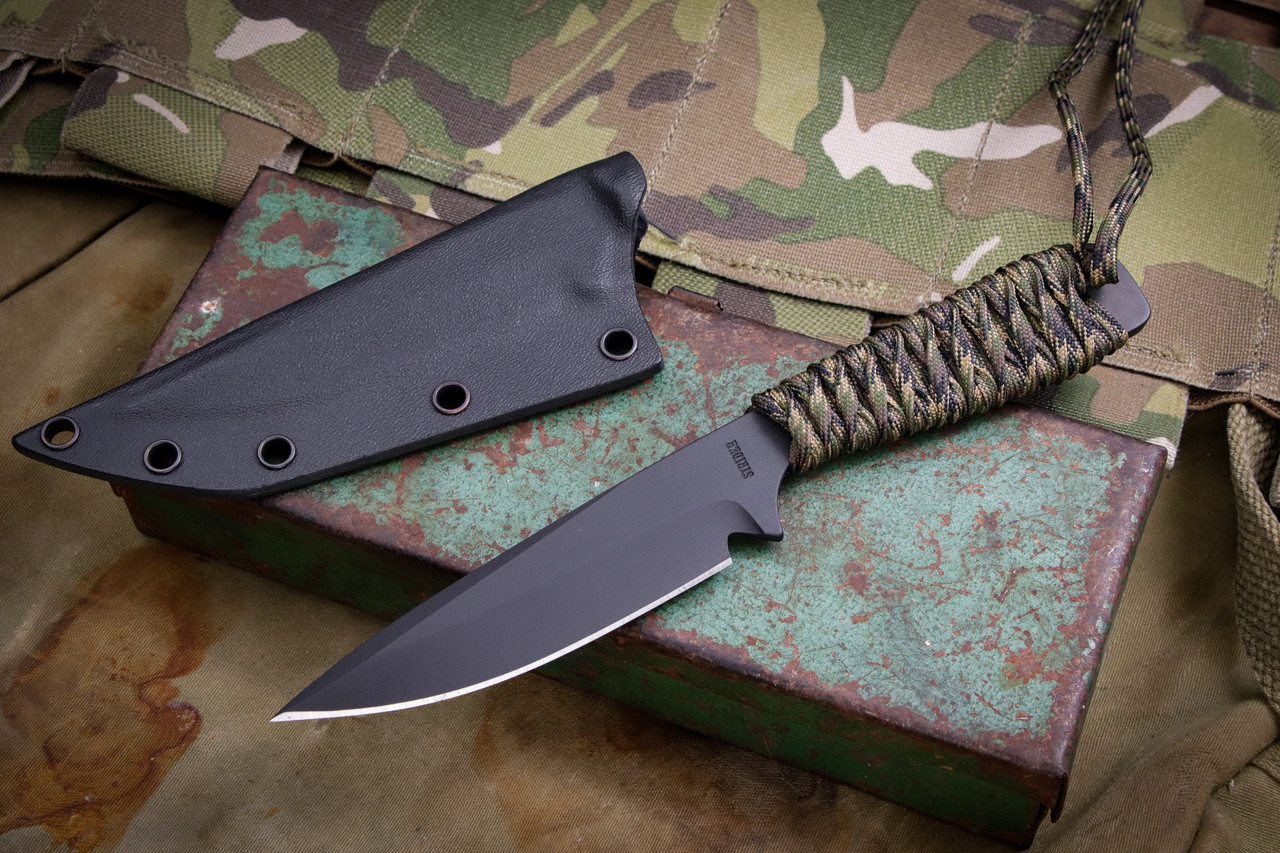 Mick Strider Knives Fixed Blade Camo Cord Wrapped 3.5" Drop Point Black