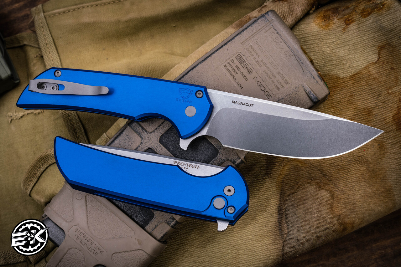 Protech Mordax Manual Flipper Knife Blue 375 Magnacut Drop Point Mx101
