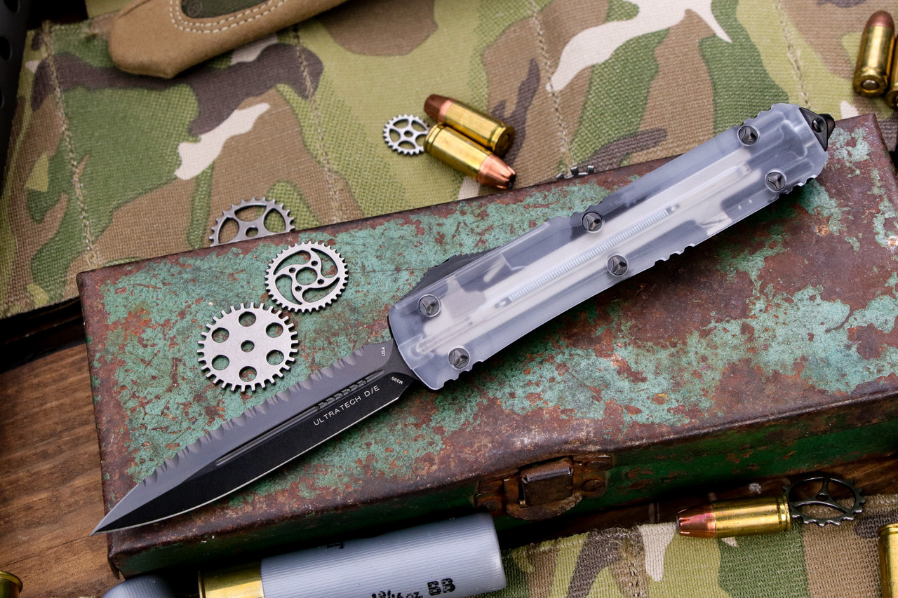 Microtech Ultratech Clear Top Otf Knife 34 Dlc Dagger Serrated 122