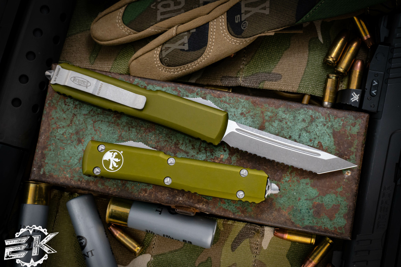 Microtech Ultratech OD Green OTF Knife 3.4" Tanto Apocalyptic Serrated ...