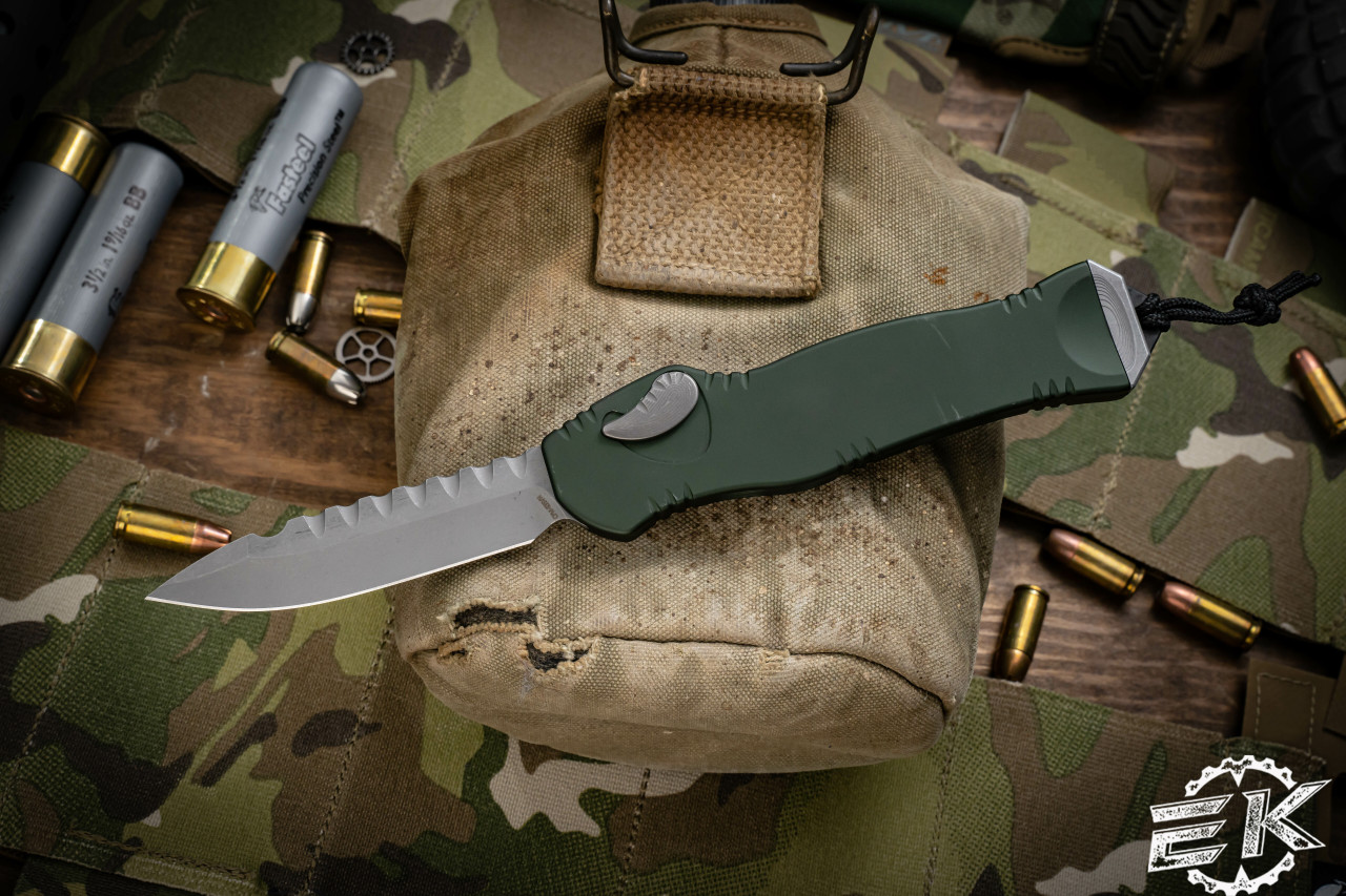 Heretic Knives Hydra Green Otf Knife 36 Se Drop Point Battleworn