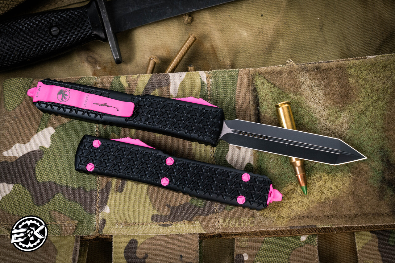 Microtech Ultratech Tri-Grip Pink OTF Knife 3.4" M390 Black Spartan ...