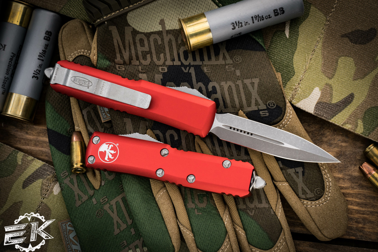 Microtech Utx 85 Otf Automatic Knife Red 31 Dagger Apocalyptic