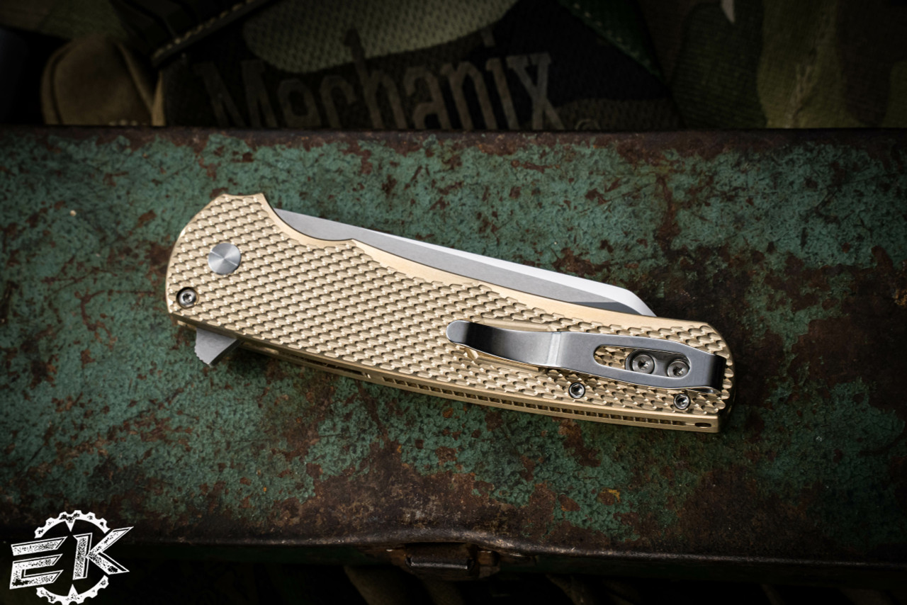 Protech Custom Malibu Textured Bronze Flipper Knife 325 Mirror Polish