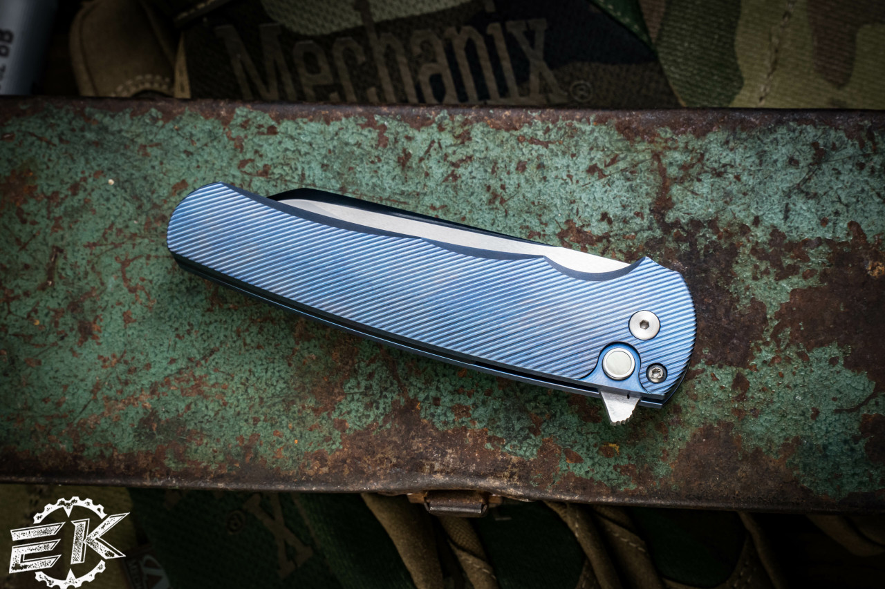 Protech Custom Malibu Blue Titanium Flipper Knife 325 Mirror Polish