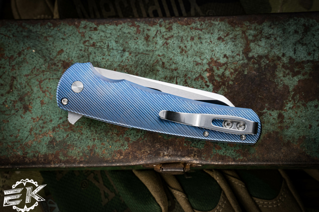 Protech Custom Malibu Blue Titanium Flipper Knife 325 Mirror Polish