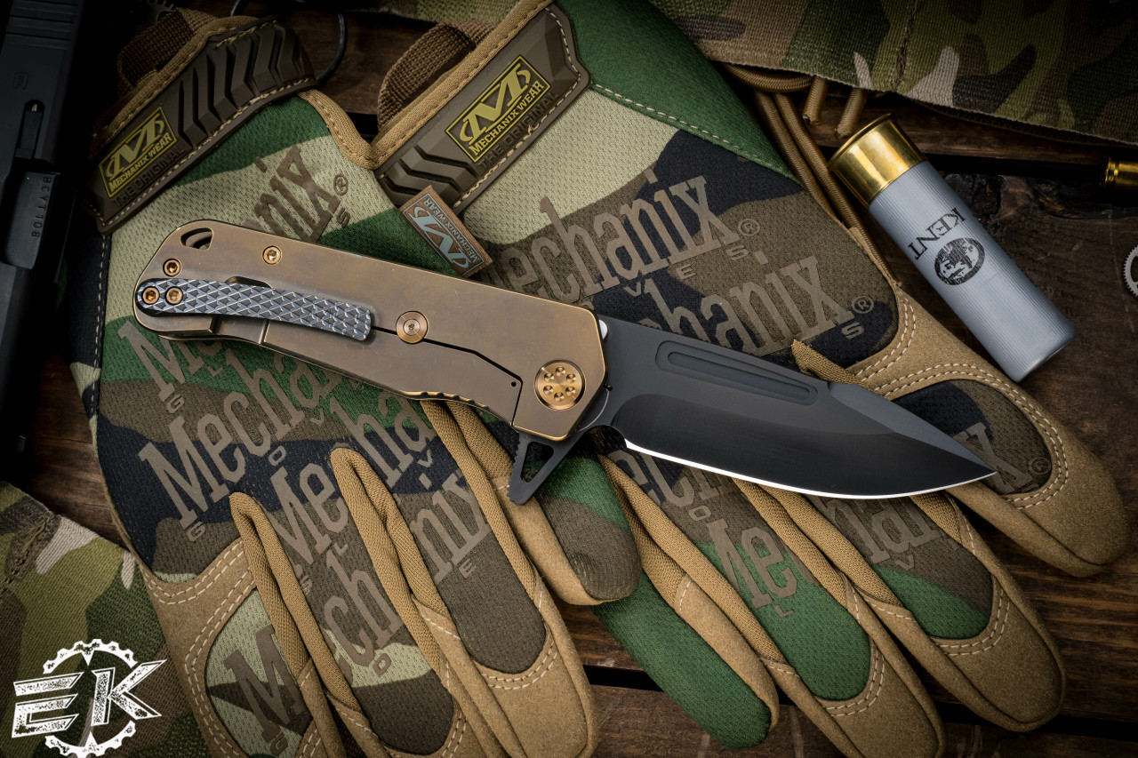 Medford Proxima Folding Flipper Knife Bronze "Gun Grip" Titanium 3.9" PVD Black Drop Point