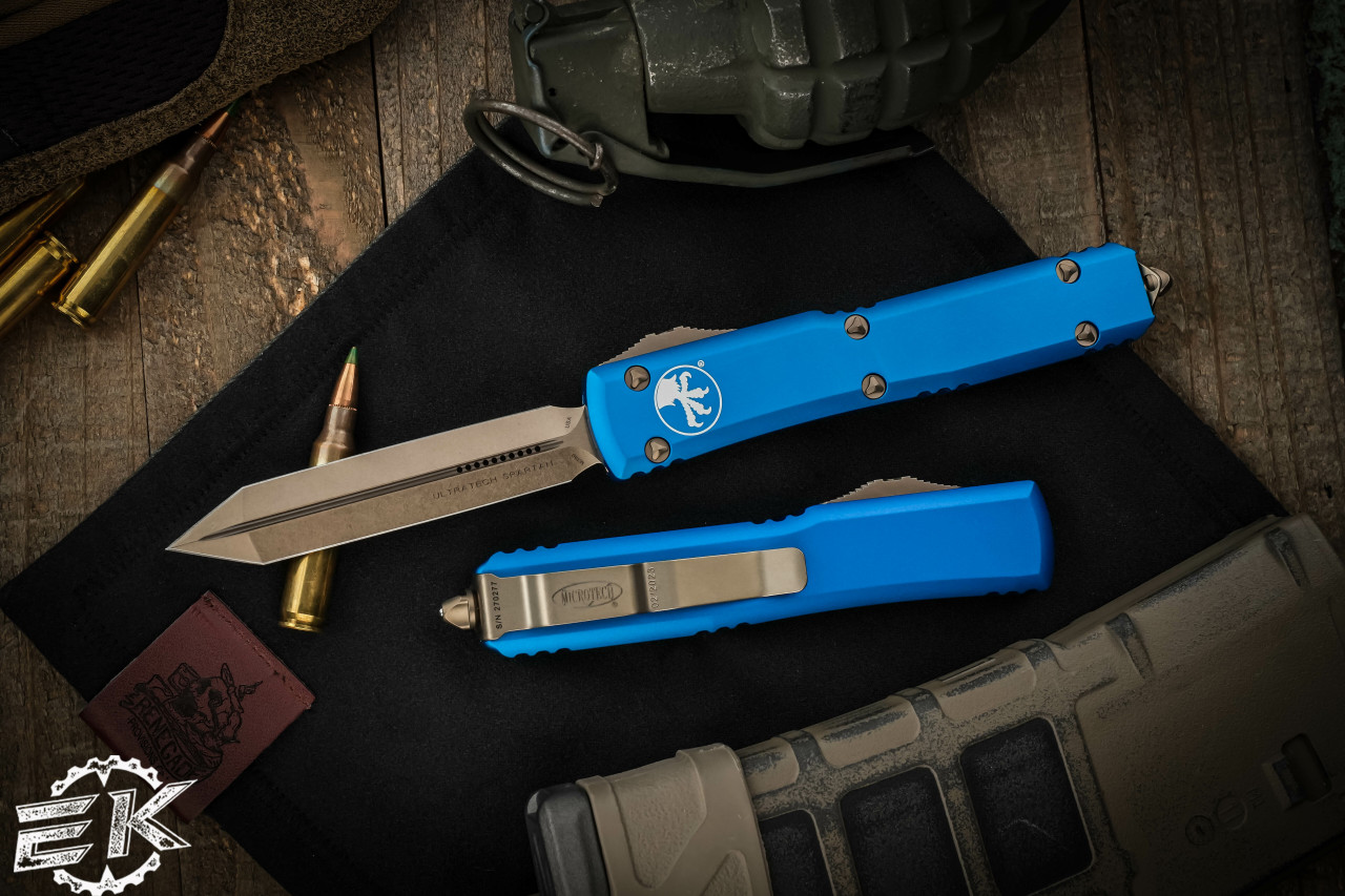 Microtech Ultratech Blue Spartan OTF Automatic Knife 3.4" Bronze 223-13BL