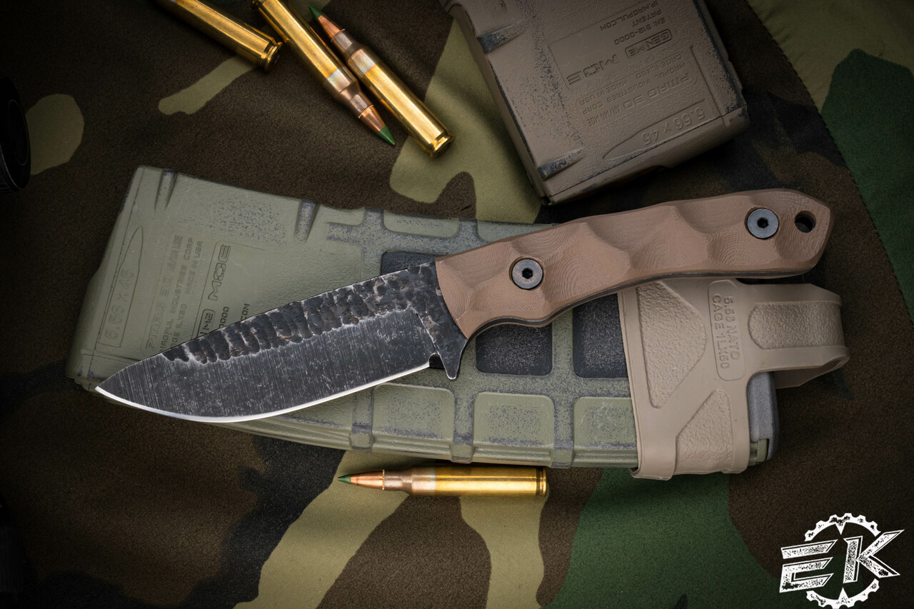 Stroup Knives GP2 Fixed Blade Knife FDE G10 3.5" Acid Wash Drop Point