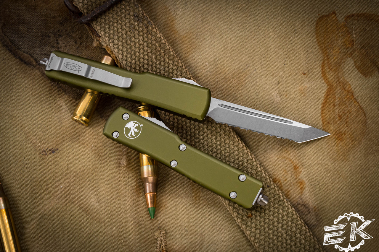 Microtech Utx 70 Otf Automatic Knife Od Green 24 Tanto Stonewash