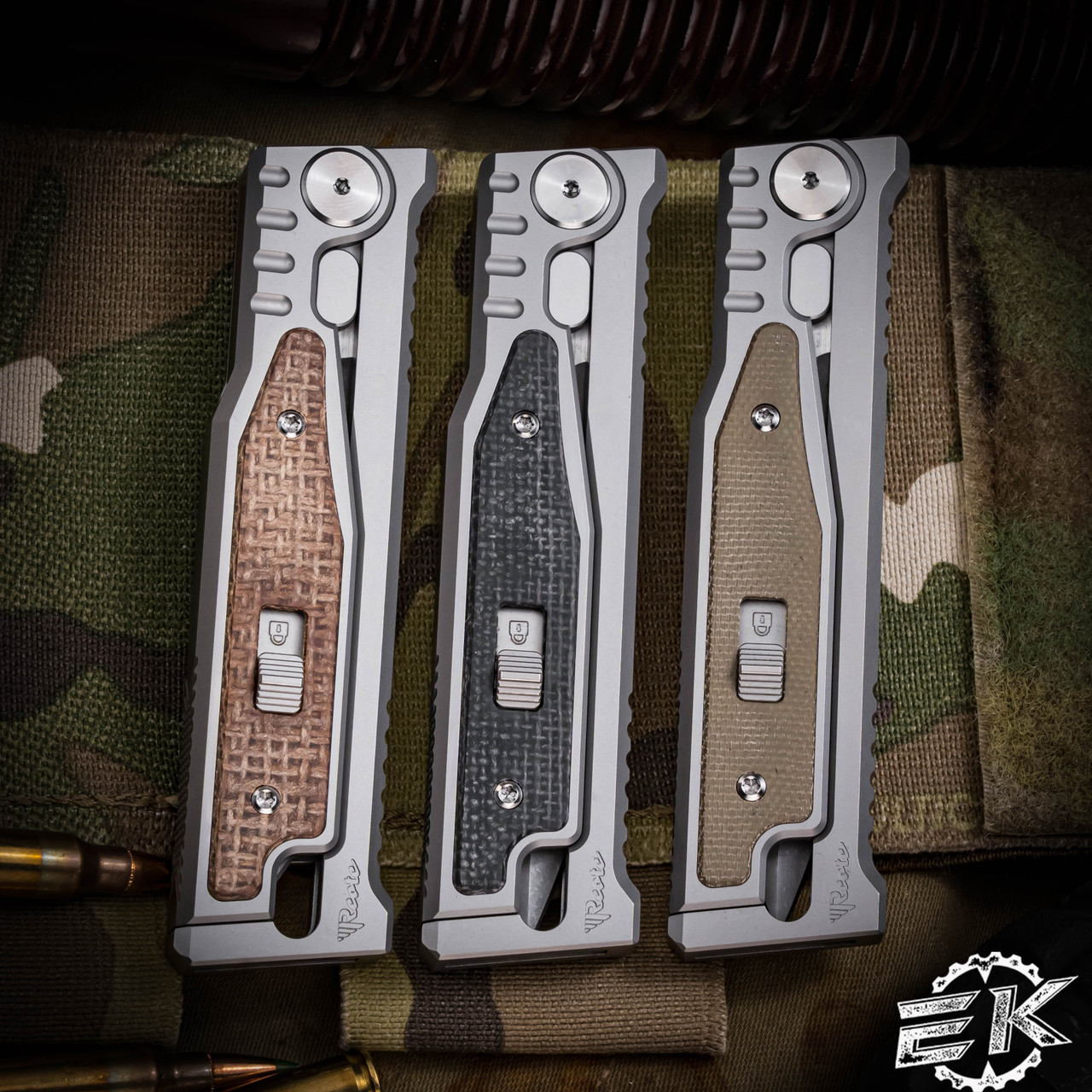 Reate EXO-M OTF Gravity Knife Titanium/Green Micarta 2.95" Double Edge SW