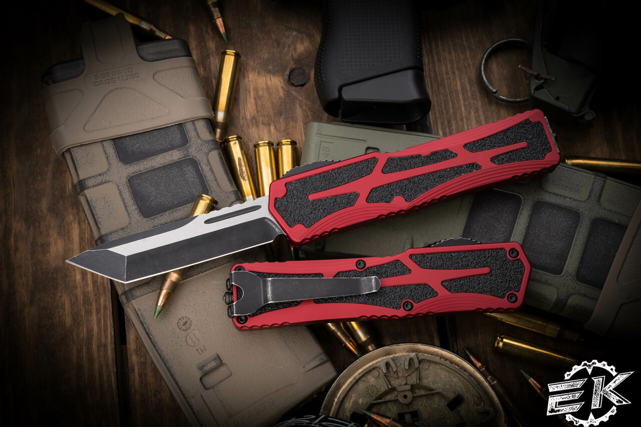 Heretic Knives Colossus Otf Automatic Knife Red 35 Tanto Battleworn