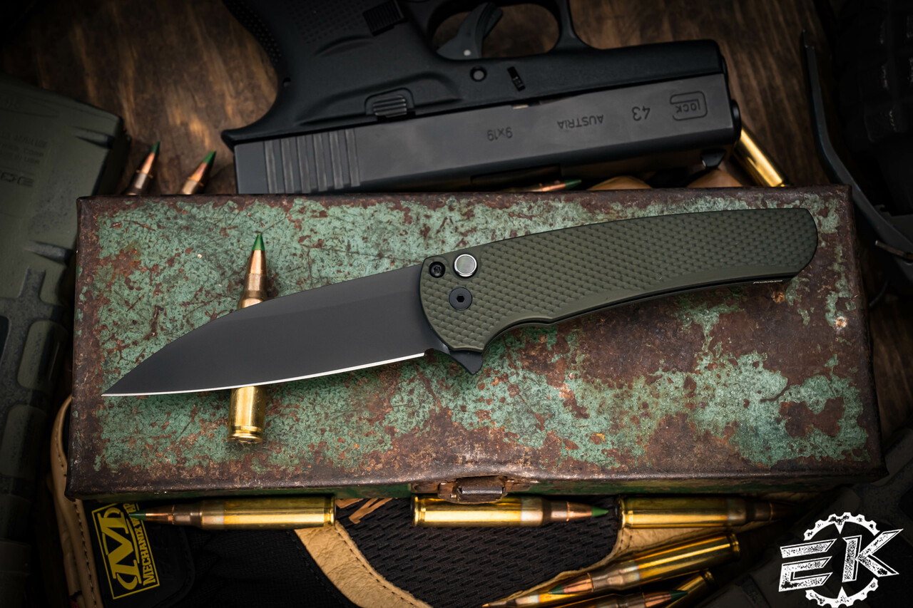Protech Malibu Manual Flipper Knife Green Textured 325 Magnacut