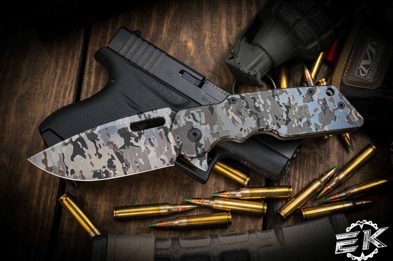 A2D Attn2Detail Mercantile Mark 1 Large Titanium Camo Pattern 4" Drop Point