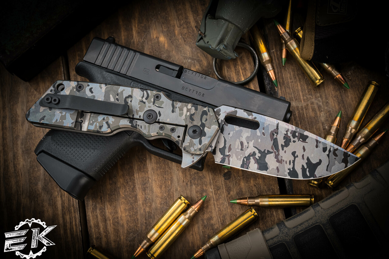 A2D Attn2Detail Mercantile Mark 1 Large Titanium Camo Pattern 4" Drop Point