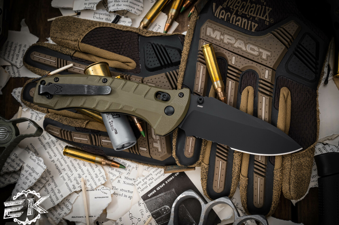 Benchmade Turret AXIS Lock Knife OD Green G10 3.7" Black Serrated ...