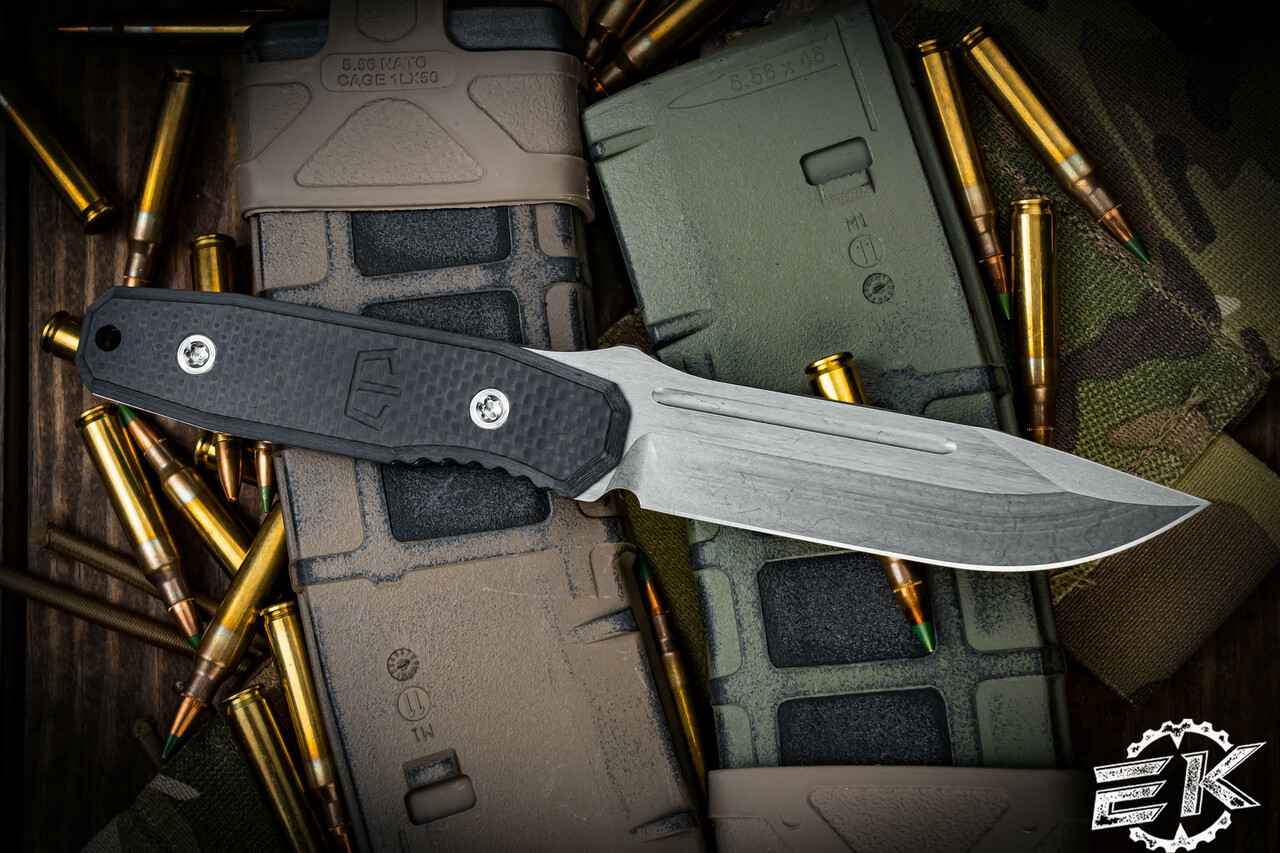 Blackside Customs Plan B Fixed Blade Knife Carbon Fiber 4" Stonewash ...
