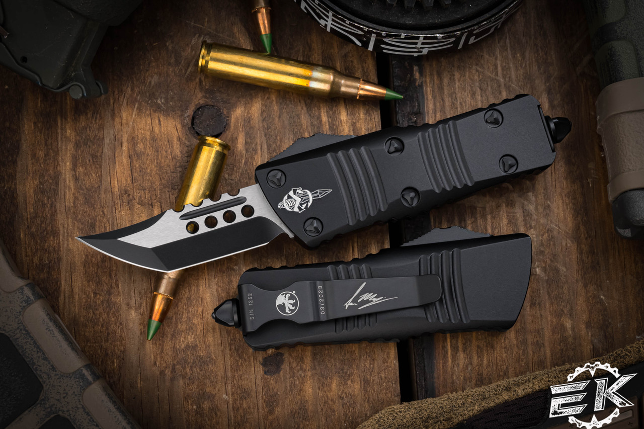 Microtech Troodon Mini OTF Automatic Knife 1.9" Hellhound Black 819-1TS