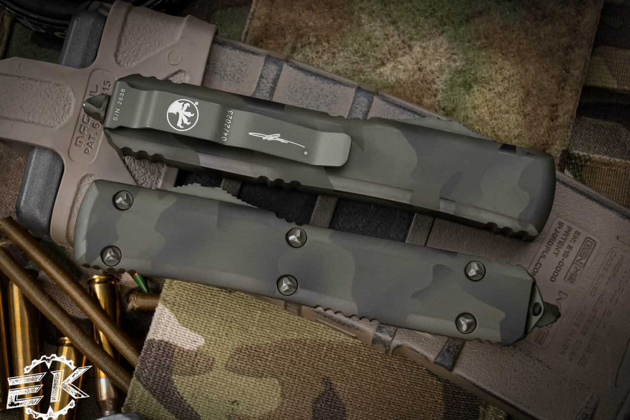 Microtech Ultratech Od Green Camo Otf Automatic Knife 34 Drop Point
