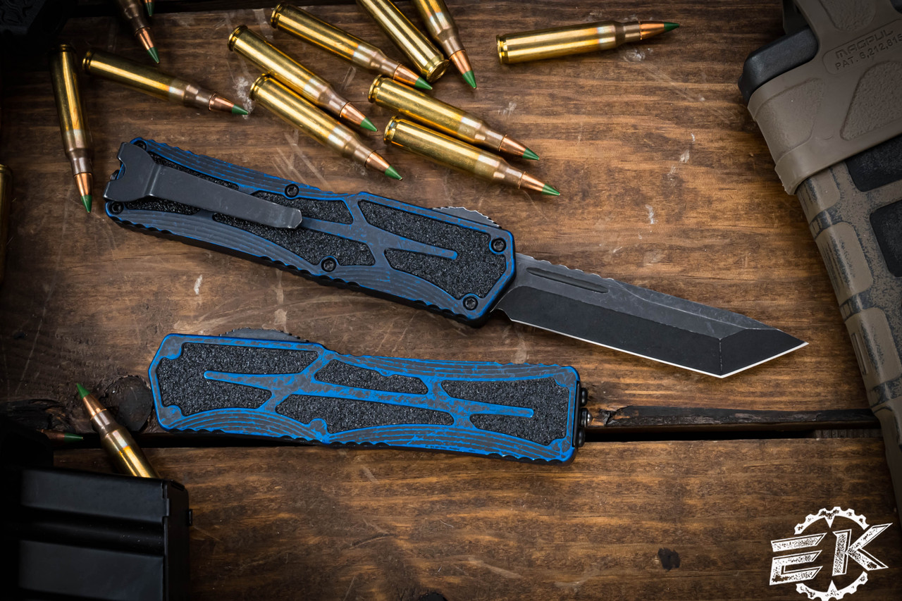 Heretic Knives Colossus Breakthrough Blue Otf Knife Battleworn Black