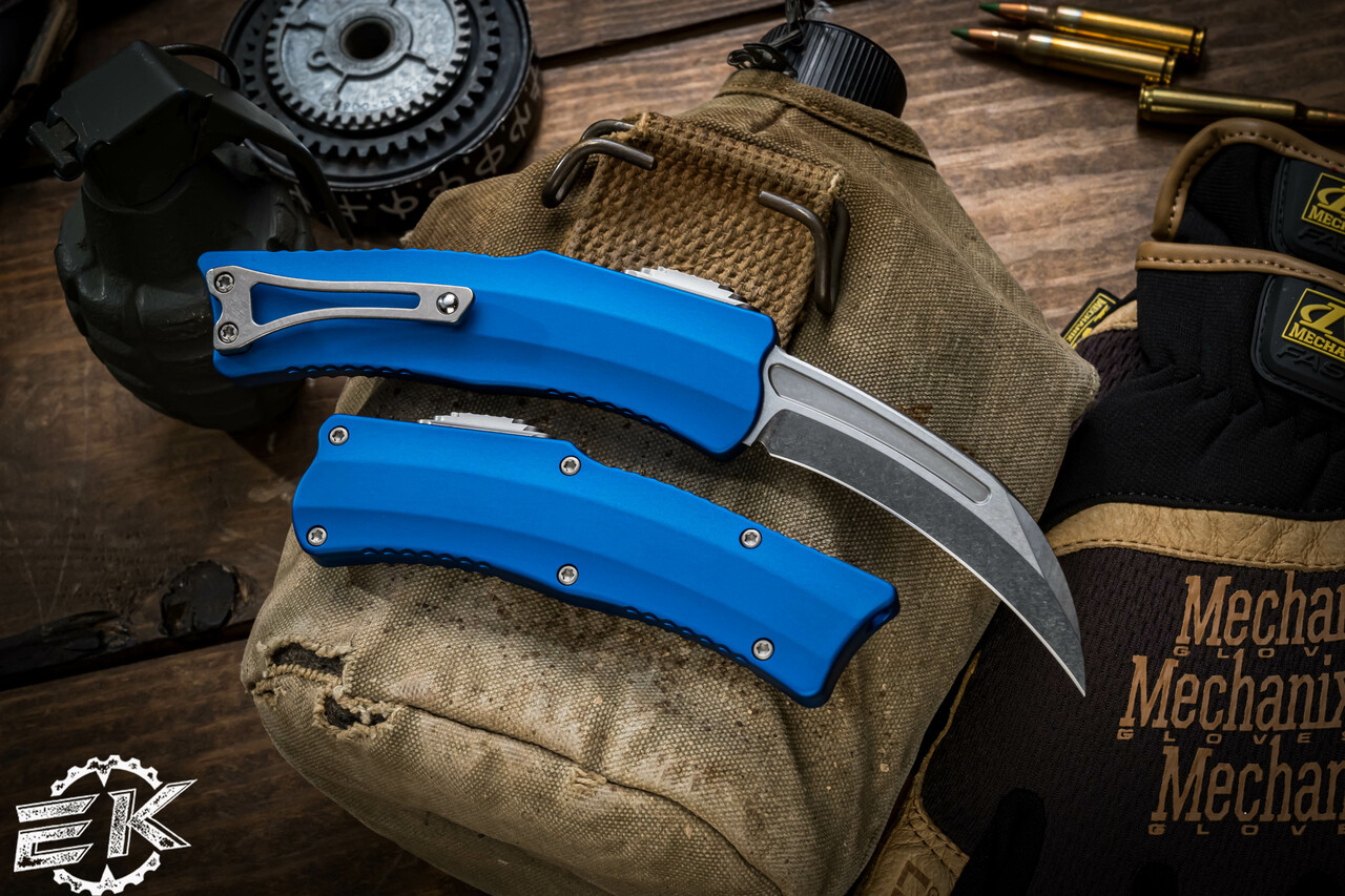 Heretic Knives Roc Otf Automatic Knife Blue 3 Stonewash H060 2a Blu