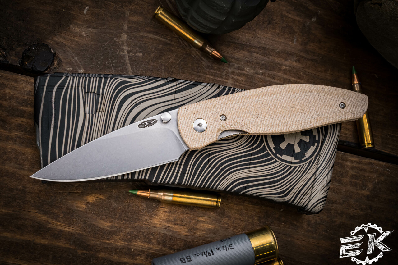 Three Rivers Manufacturing ATOM Folding Knife Natural Micarta 3D Smooth ...