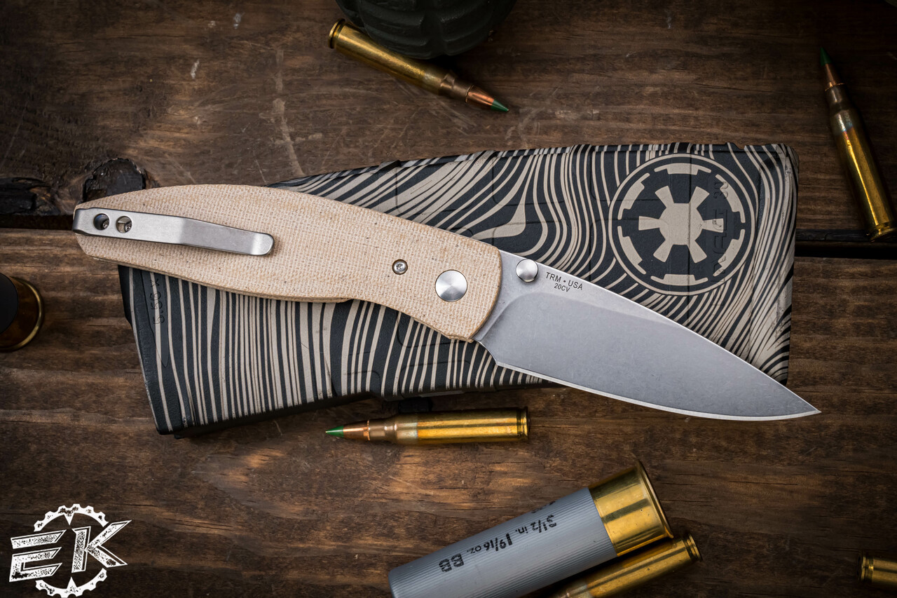 Three Rivers Manufacturing ATOM Folding Knife Natural Micarta 3D Smooth ...