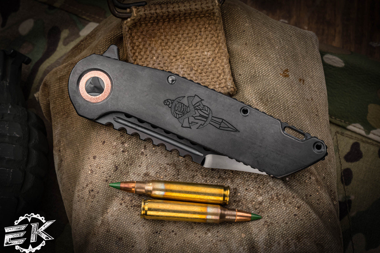Marfione Custom Warhound Folder Copper Accents 375 Dlc Two Tone Stonewash