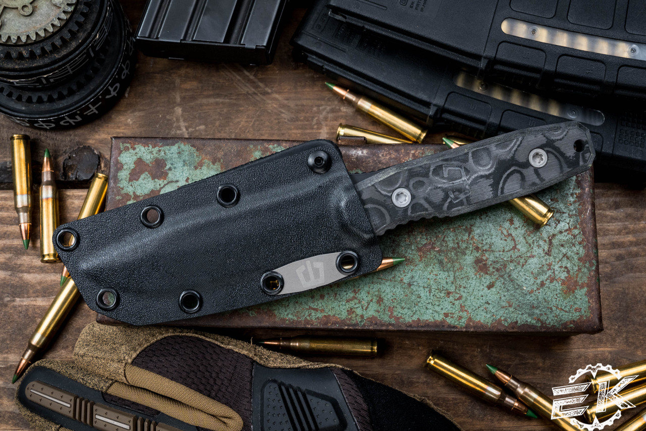 Blackside Customs Plan B Fixed Blade Camo Carbon Handle 4" Black Drop Point