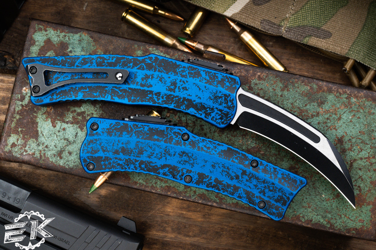 Heretic Knives Roc Otf Automatic Knife Blue 3 Stonewash H060 14a Brkblu