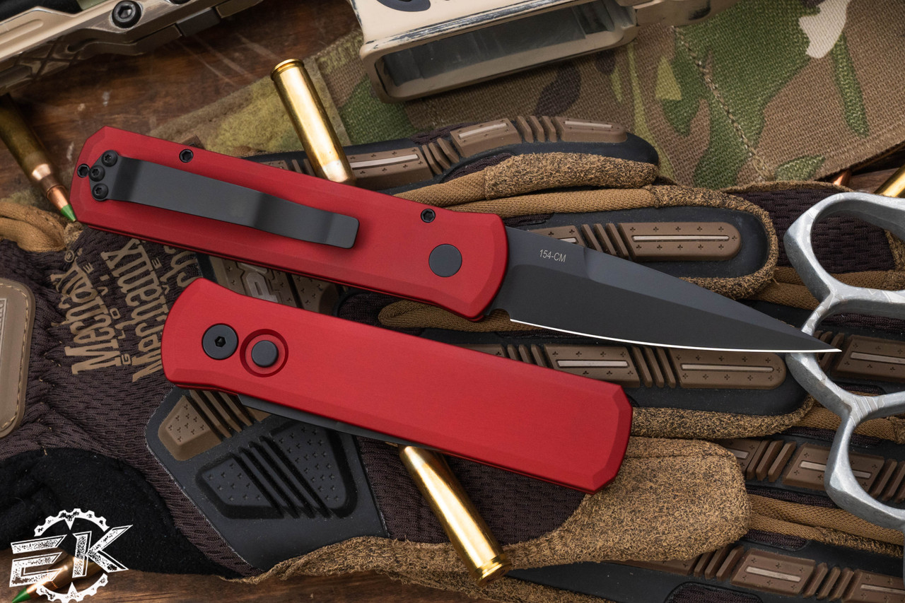 Protech Godson Automatic Folding Knife Red 315 Spear Point Black 721 Red