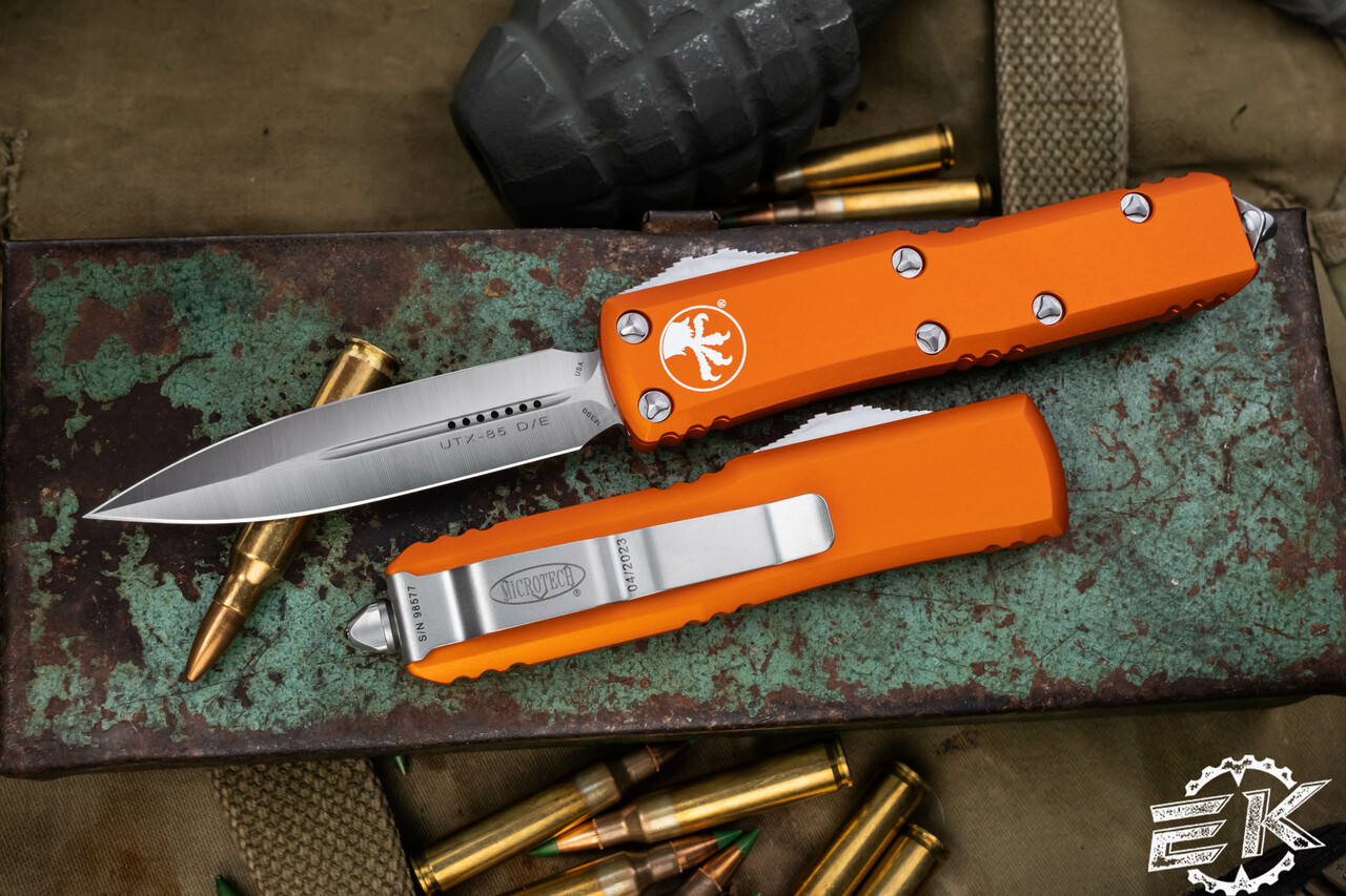 Microtech Utx 85 Otf Automatic Knife Orange 31 Dagger Satin 232 4or