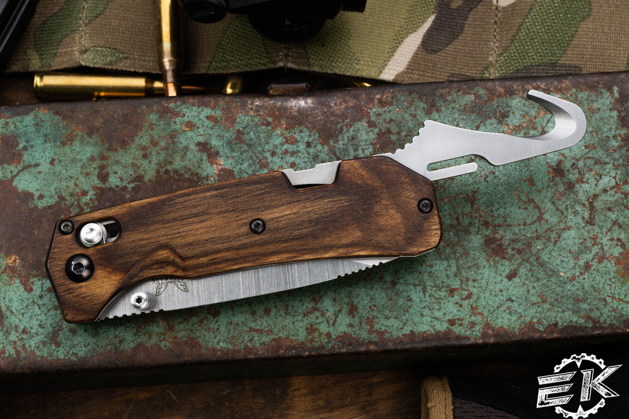 Benchmade Hunt Grizzly Creek Wood Folding Knife w/ Gut Hook 3.5" Satin ...