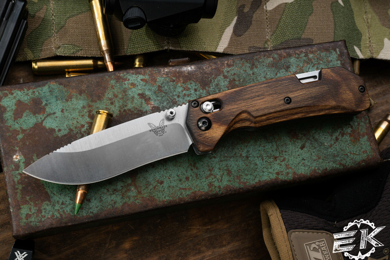 Benchmade Hunt Grizzly Creek Wood Folding Knife w/ Gut Hook 3.5" Satin ...