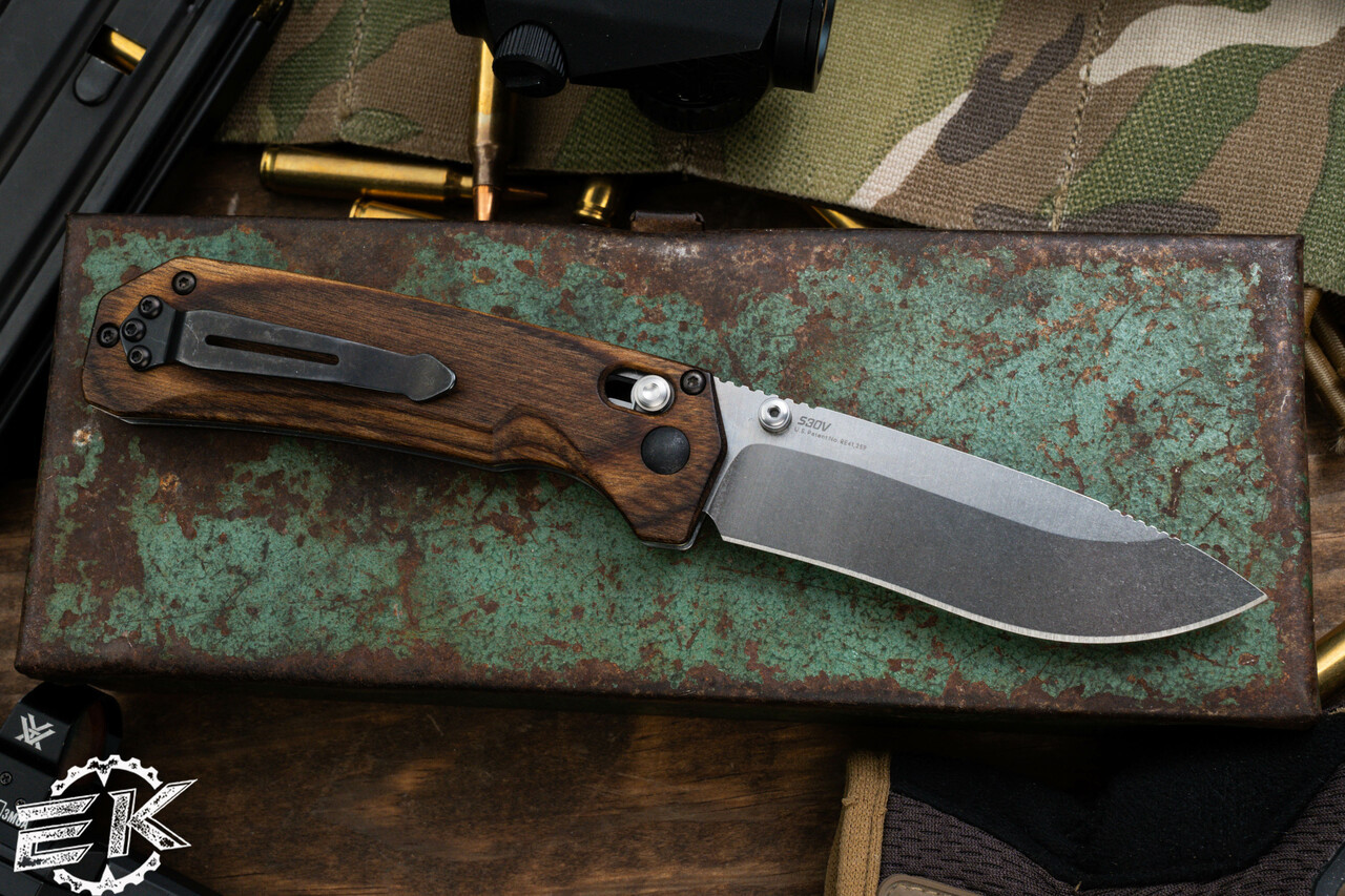 Benchmade Hunt Grizzly Creek Wood Folding Knife w/ Gut Hook 3.5" Satin ...