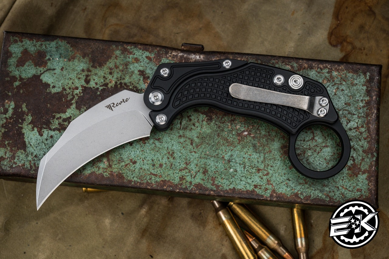 Reate EXO-K Karambit Button Lock Knife Black Aluminum 3" Stonewash ...