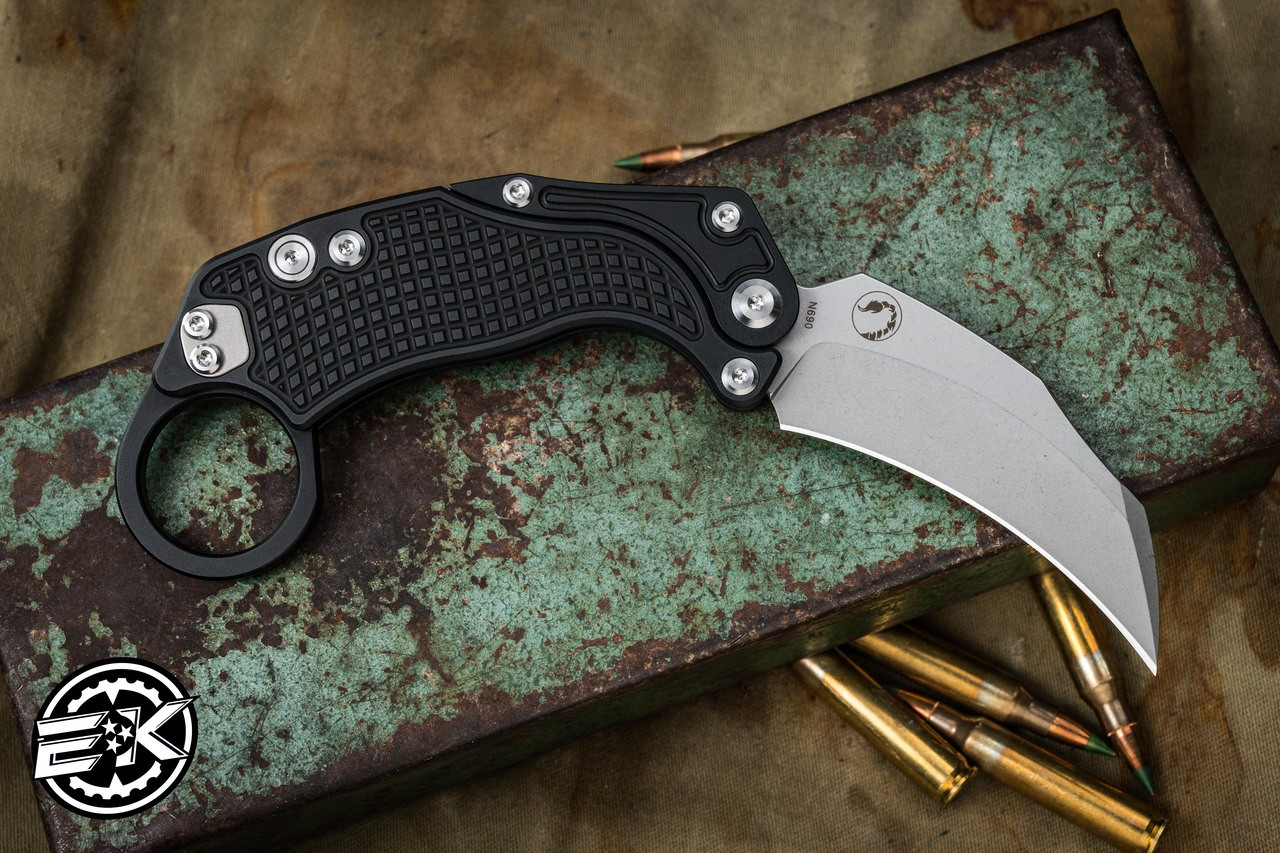 Reate EXO-K Karambit Button Lock Knife Black Aluminum 3" Stonewash ...