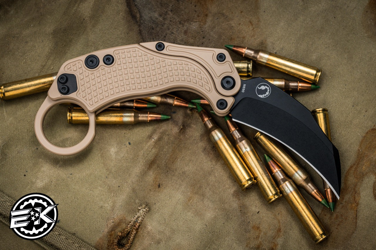 Reate EXO-K Karambit Button Lock Knife Tan Aluminum 3" PVD (Trainer ...